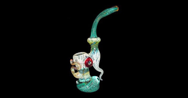 Glass Sherlock Bubbler with Silver and Gold Fume
