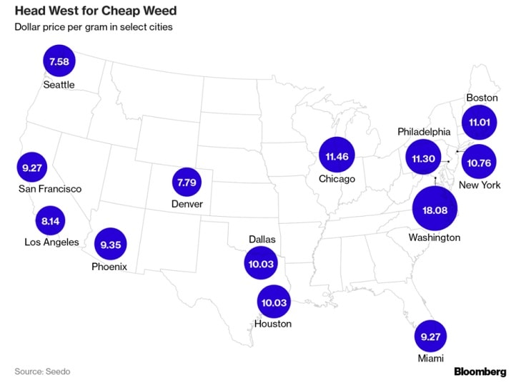 Marijuana Prices Per Gram Across the U.S.